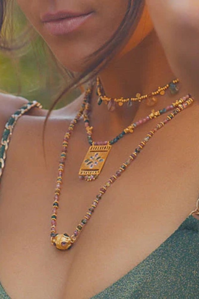 Multi Tourmaline & Gold Adjustable Beaded String By Rubyteva– Origen Imports