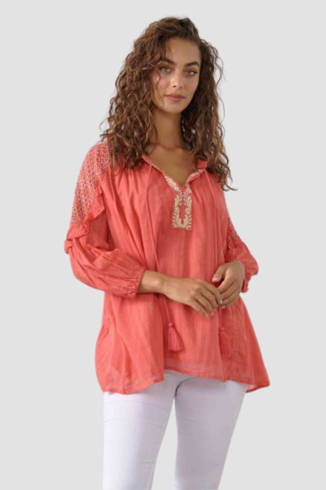 Delicate Smocked Shoulders Blouse By Caju– Origen Imports