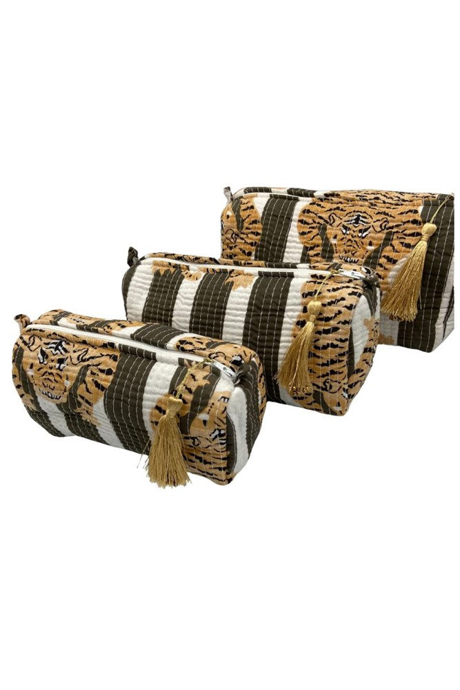 Cotton Quilted 3-Piece Travel Bag & Pouch Set – Tibetan Tiger Khaki ...