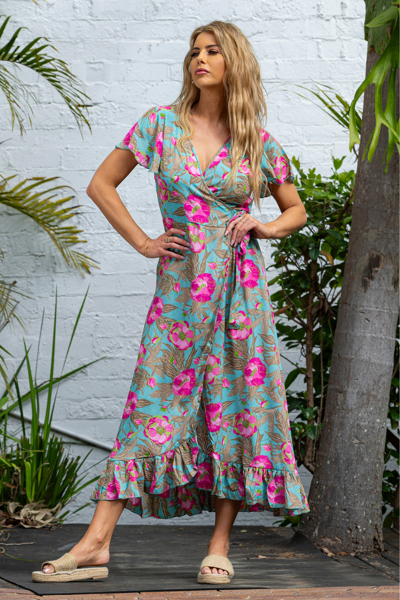 Peonie Short Sleeve Wrap Dress By Cienna– Origen Imports